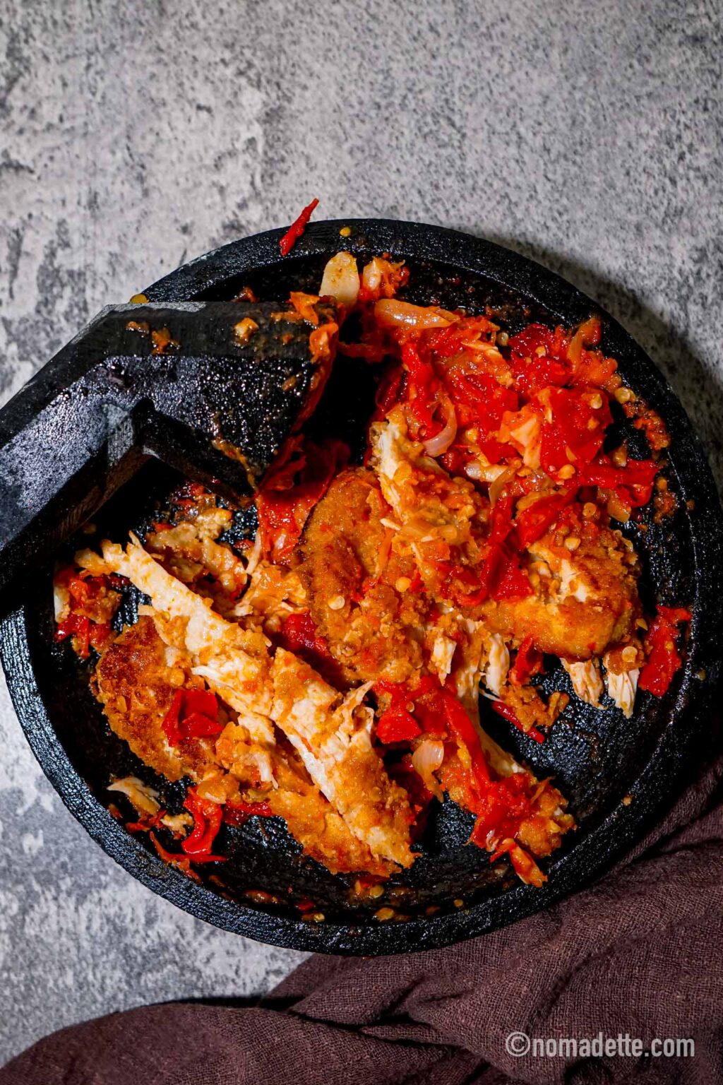 Ayam Geprek | Indonesian Smashed Chicken with Spicy Sambal - Nomadette