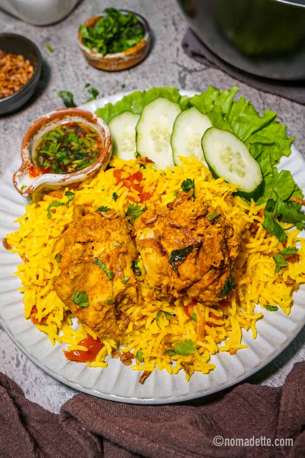 Thai Chicken Biryani | Khao Mok Gai (rice cooker recipe!) - Nomadette